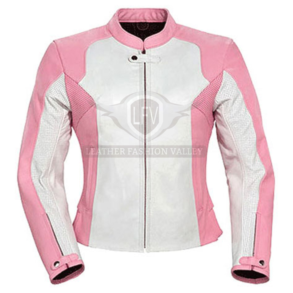Women Pink Motorcycle Genuine Leather Jacket