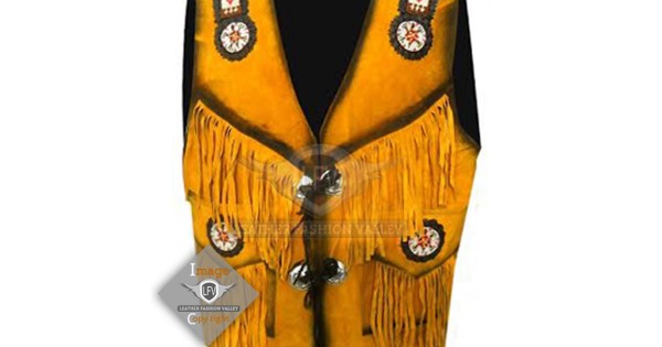 Yellow Western Cowboy Fashion Leather Vest Jacket